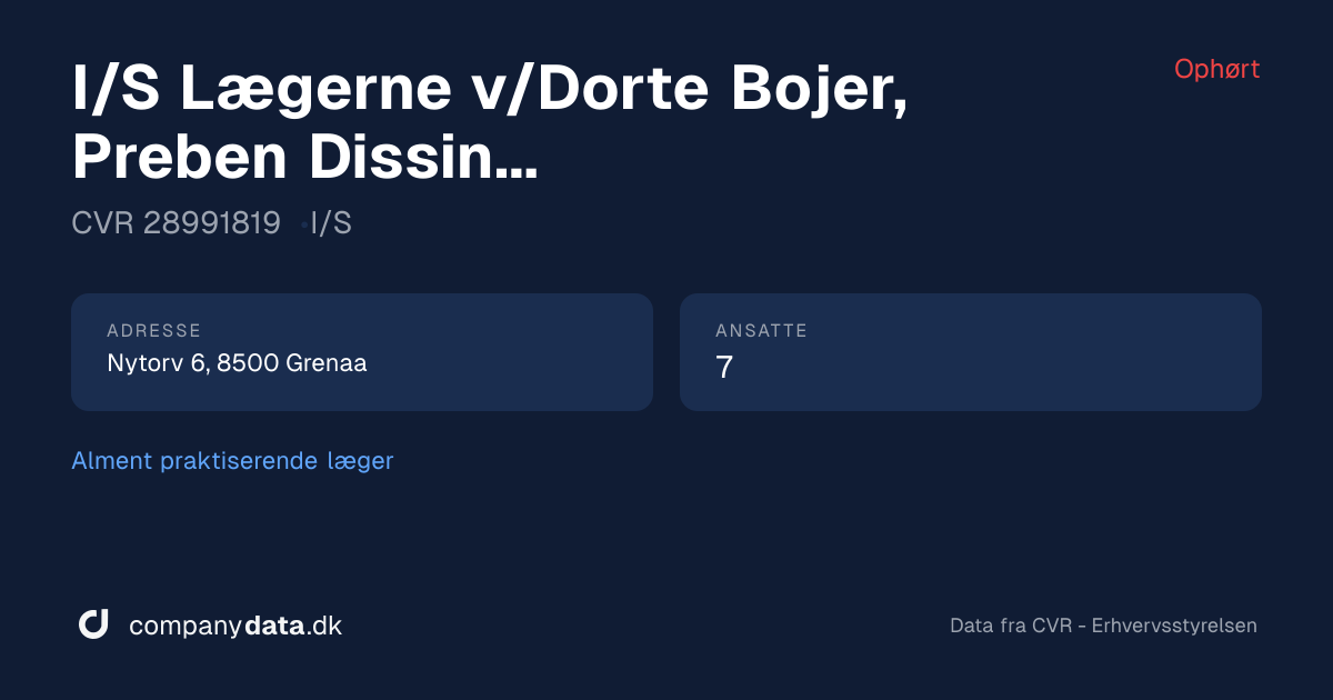 I/S Lægerne v/Dorte Bojer, Preben Dissing og… – CVR 28991819