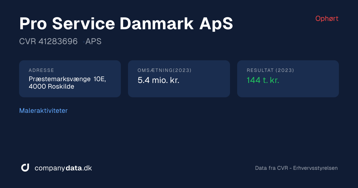 Pro Service Danmark ApS – CVR 41283696 – Regnskaber