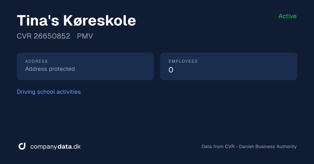 Tina's Køreskole – CVR 26650852 – Company Info & Financials