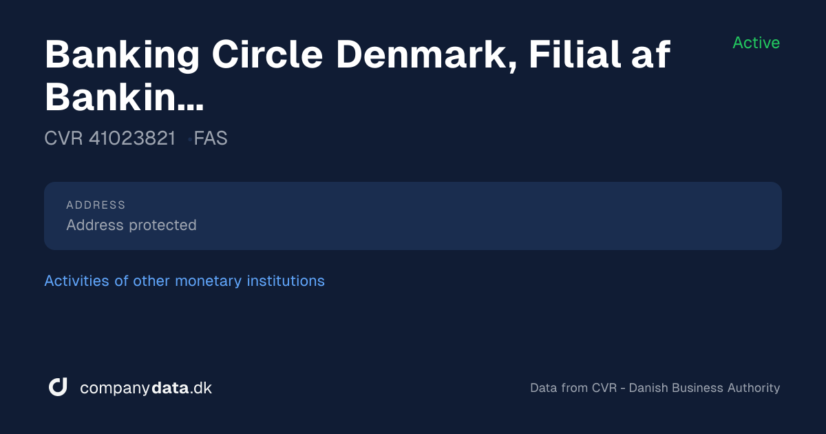 Banking Circle Denmark, Filial af Banking Ci… – CVR 41023821