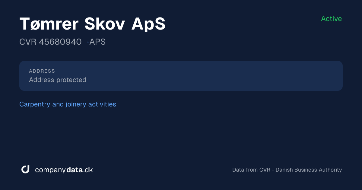 Tømrer Skov ApS – CVR 45680940 – Company Info & Financials